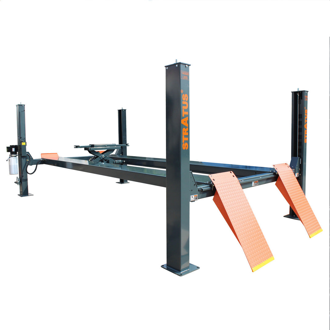 Stratus 4-Post 14k lbs Pneumatic Safety Lock Release Compact Car Lift